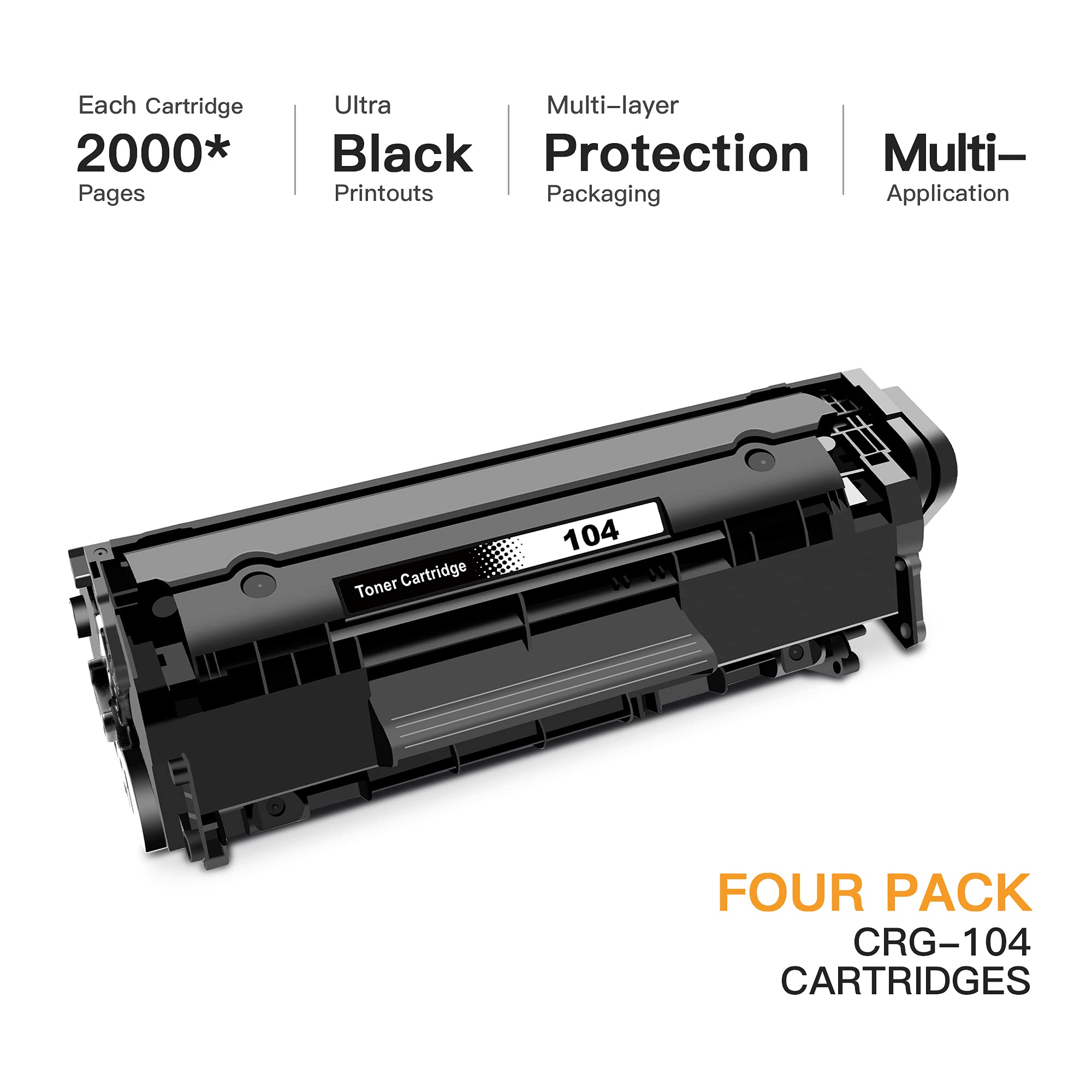 E-Z Ink (TM) Compatible Toner Cartridge Replacement for Canon 104 CRG-104 FX-10 FX-9 to use with FAXPHONE L90 L120 ImageClass D420 D480 MF4350d MF4150 MF4270 MF4370 MF4690 Printer (Black, 4 Pack)