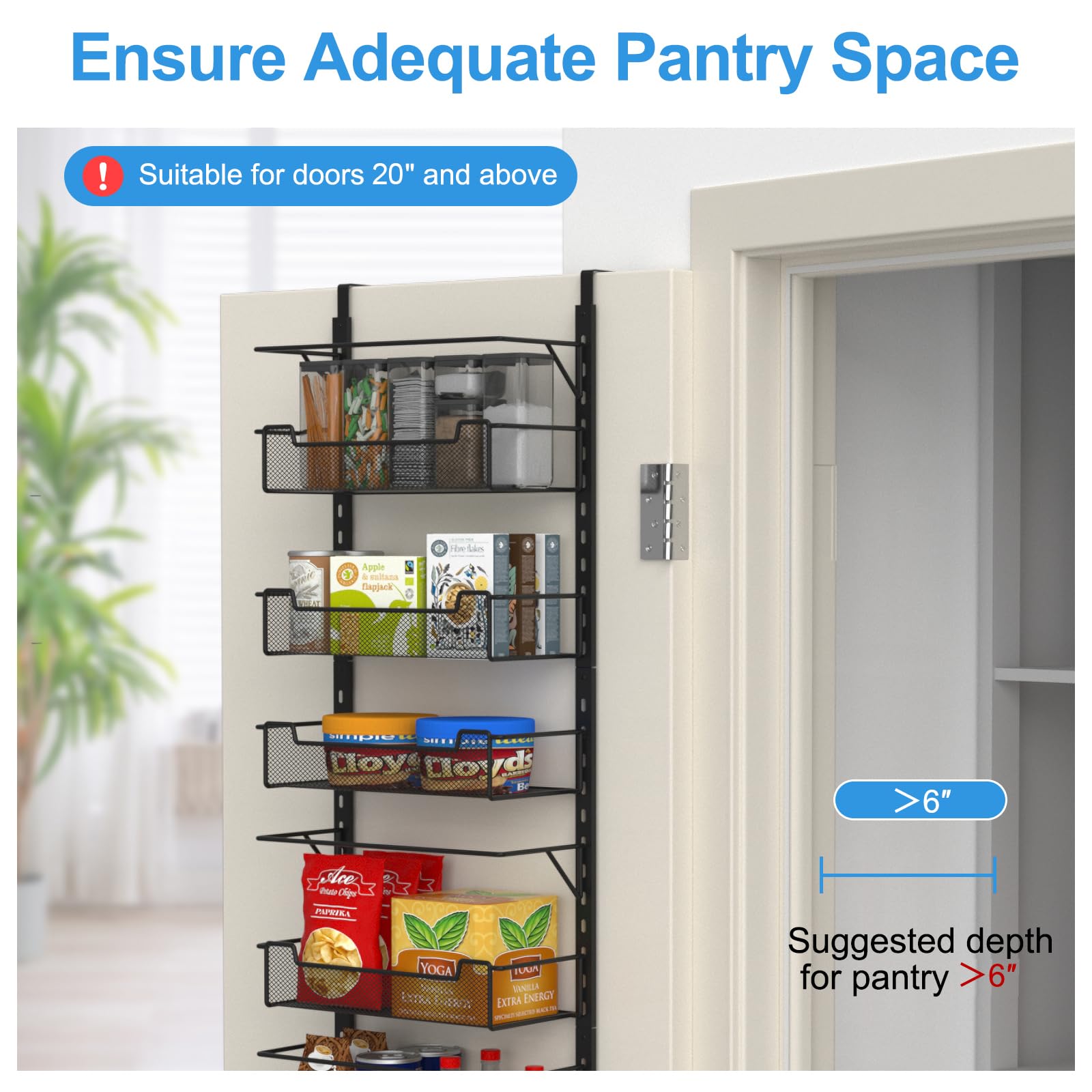 VyGrow Over the Door Pantry Organizer, 8-Tier Over the Door Organizer with Adjustable Hooks and Basket, Pantry Door Organization for Pantry Kitchen Storage Room Spice Rack