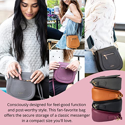 KEDZIE Camden Classic Mini Messenger in Vegan Leather Crossbody Bag Cell Phone Purse for Women - Black