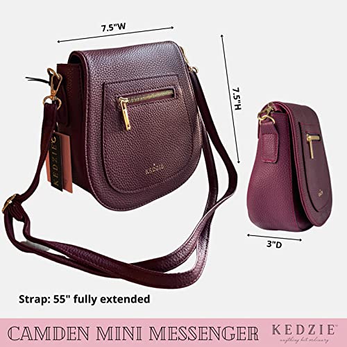 KEDZIE Camden Classic Mini Messenger in Vegan Leather Crossbody Bag Cell Phone Purse for Women - Black