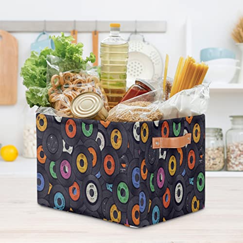 Retro Music Tape Rectangle Storage Basket with Handles Foldable Fabric Laundry Basket Storage Cubes for Toys Organizer, Closet, Shelf,1 PCS