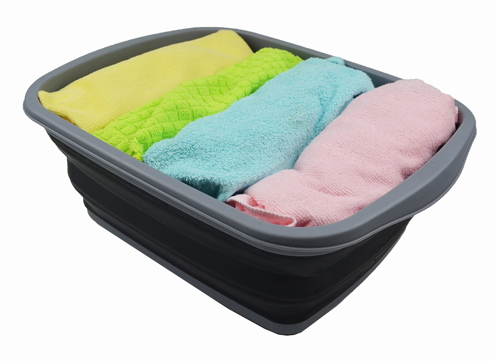 SAMMART 10L (2.6 Gallons) Collapsible Tub - Foldable Dish Tub - Portable Washing Basin - Space Saving Plastic Washtub (Dark Grey/Black, 1)