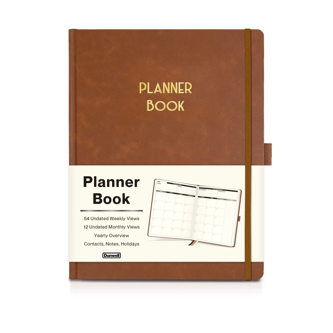 Dunwell Large Undated 2023 Planner Hardcover - 8.5x11” Blank Planner Book, Faux Leather Cover, Agenda with No Date, Weekly-Monthly Goal Setting Section, Lined Daily Blocks, Ribbon Bookmarks