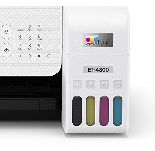 Epson EcoTank ET-4800 Wireless All-in-One Supertank Color Inkjet Printer Office, White - Print Copy Scan Fax - 10.0 ppm, 5760 x 1440 dpi, 8.5" x 14", Voice Activated, 30-Sheet ADF, Ethernet, DAODYANG