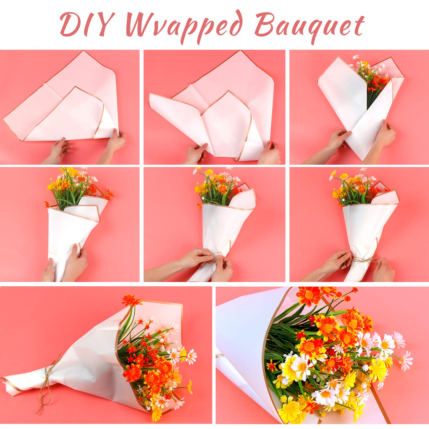 CCINEE 20 Sheets Gold Edge Flower Wrapping Paper,Waterproof Fresh Flower Packing Material Florist Bouquet Supplies DIY Craft Gift Packing,10 Colors