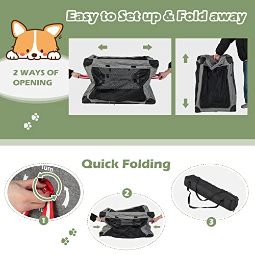 Giantex Folding Dog Soft Crate - Collapsible Pet Carry Case with 3 Mesh Doors, Removable Pad, Metal Frame, Washable Fabric, Portable Dog Kennel for Indoor Outdoor (Medium: 26" L x 18" W x 18" H)