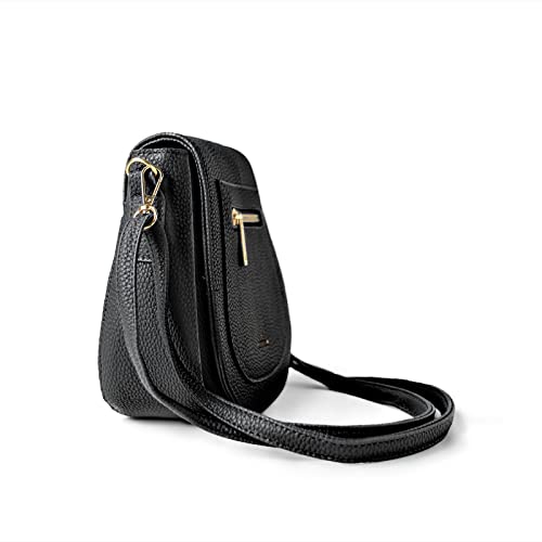 KEDZIE Camden Classic Mini Messenger in Vegan Leather Crossbody Bag Cell Phone Purse for Women - Black