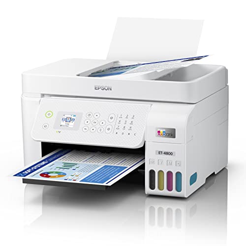Epson EcoTank ET-4800 Wireless All-in-One Supertank Color Inkjet Printer Office, White - Print Copy Scan Fax - 10.0 ppm, 5760 x 1440 dpi, 8.5" x 14", Voice Activated, 30-Sheet ADF, Ethernet, DAODYANG