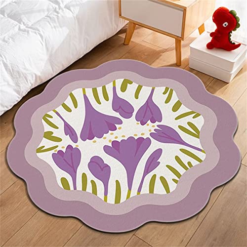 Npeuus Purple Morning Glory Floral Round Area Throw Rug Boho Modern Flowers Circle 2ft Rugs Washable Non Skid Floor Mats Home Decor