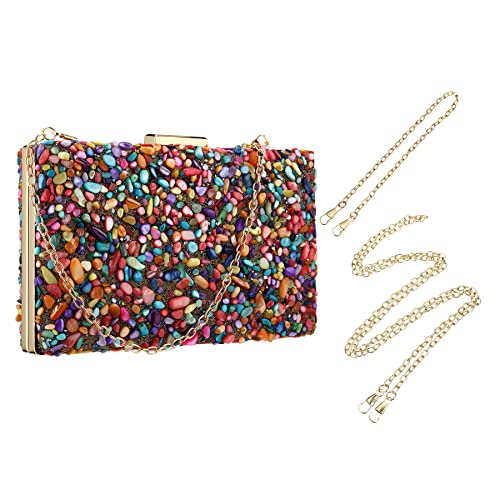 Acrylic Handbags for Women Perspex Geometric Evening Clutch Bag Elegant Purses Box Crossbody Bag for Wedding Banquet Prom (Multicolor Stone)
