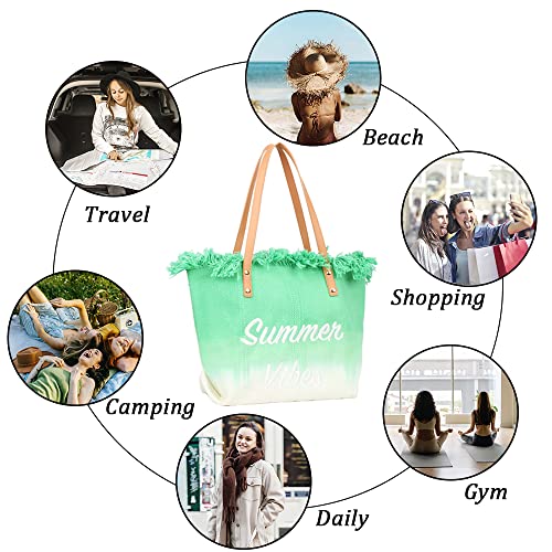 Woven Large Tote Bag for Women tassel Beach Bag with Zipper Summer Shoulder Bag for Traval/Vacation/Shopping