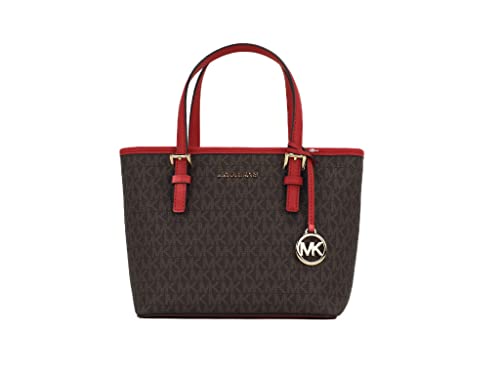 Michael Kors XS Carry All Jet Set Travel Womens Tote (Br/Flame)