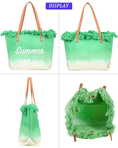 Woven Large Tote Bag for Women tassel Beach Bag with Zipper Summer Shoulder Bag for Traval/Vacation/Shopping