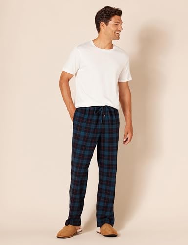 Amazon Essentials Men's Flannel Pajama Pant (Available in Big & Tall), Black Blue Plaid, X-Large
