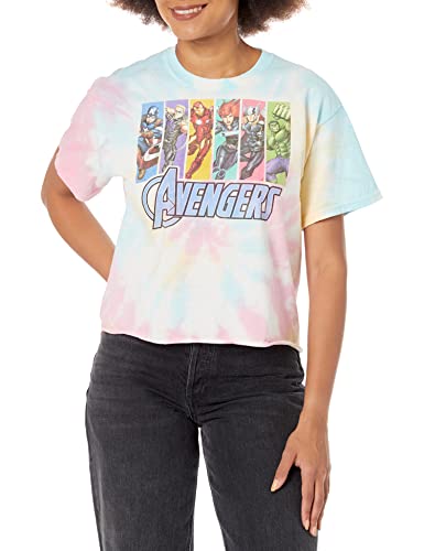 Marvel Universe Avengers Unite Women's Fast Fashion Short Sleeve Tee Shirt, BLU/PNK/LY, Medium