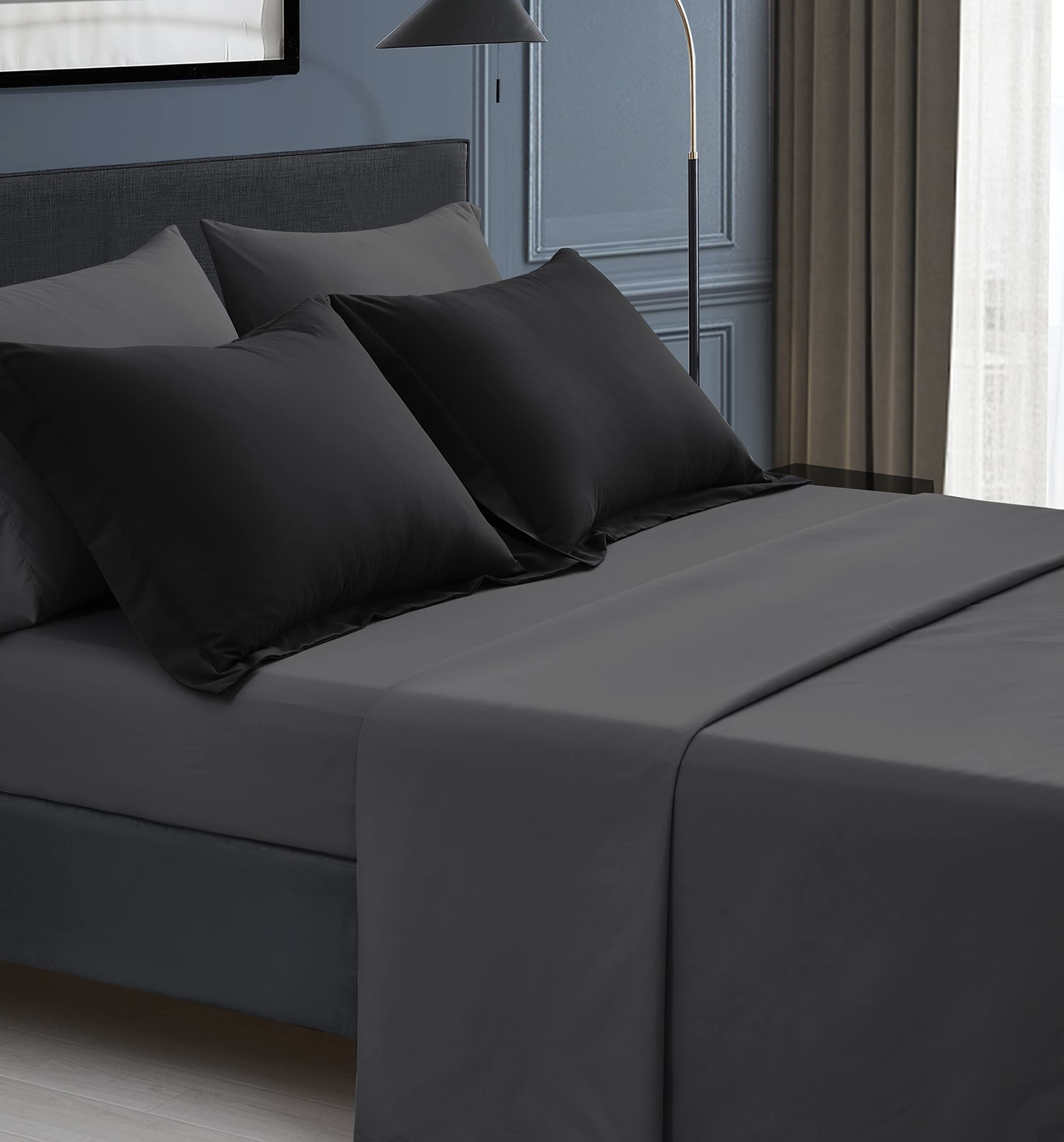 Maple&Stone Queen Size Comforter Set 7 Pieces Bed in a Bag - Down Alternative Bed Set with Sheets, Pillowcases & Shams, Soft Reversible Duvet Insert for Queen Bed, Black