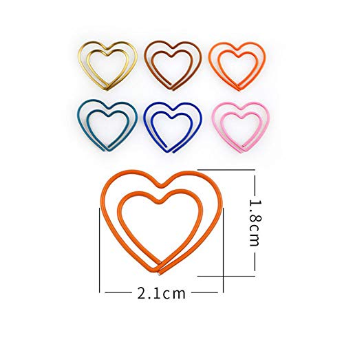 2 Boxes (100 Pieces) Heart Shaped Paper Clips Multicolor Paperclips Bookmarks Document Clips for School Home Office Supplies