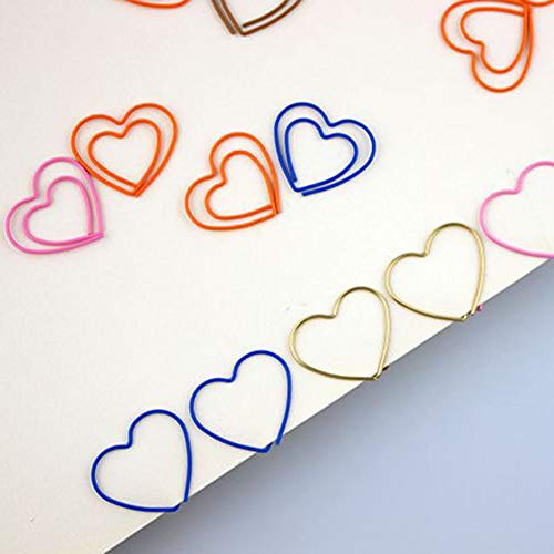 2 Boxes (100 Pieces) Heart Shaped Paper Clips Multicolor Paperclips Bookmarks Document Clips for School Home Office Supplies