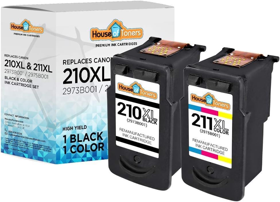 Houseoftoners Remanufactured Ink Cartridge Replacement for Canon PG-210XL CL-211XL 210 XL 211 XL for PIXMA iP2702 MP250 MP490 MP495 MX320 MX330 MX340 MX350 MX410 Printers (1 Black 1 Color, 2PK)