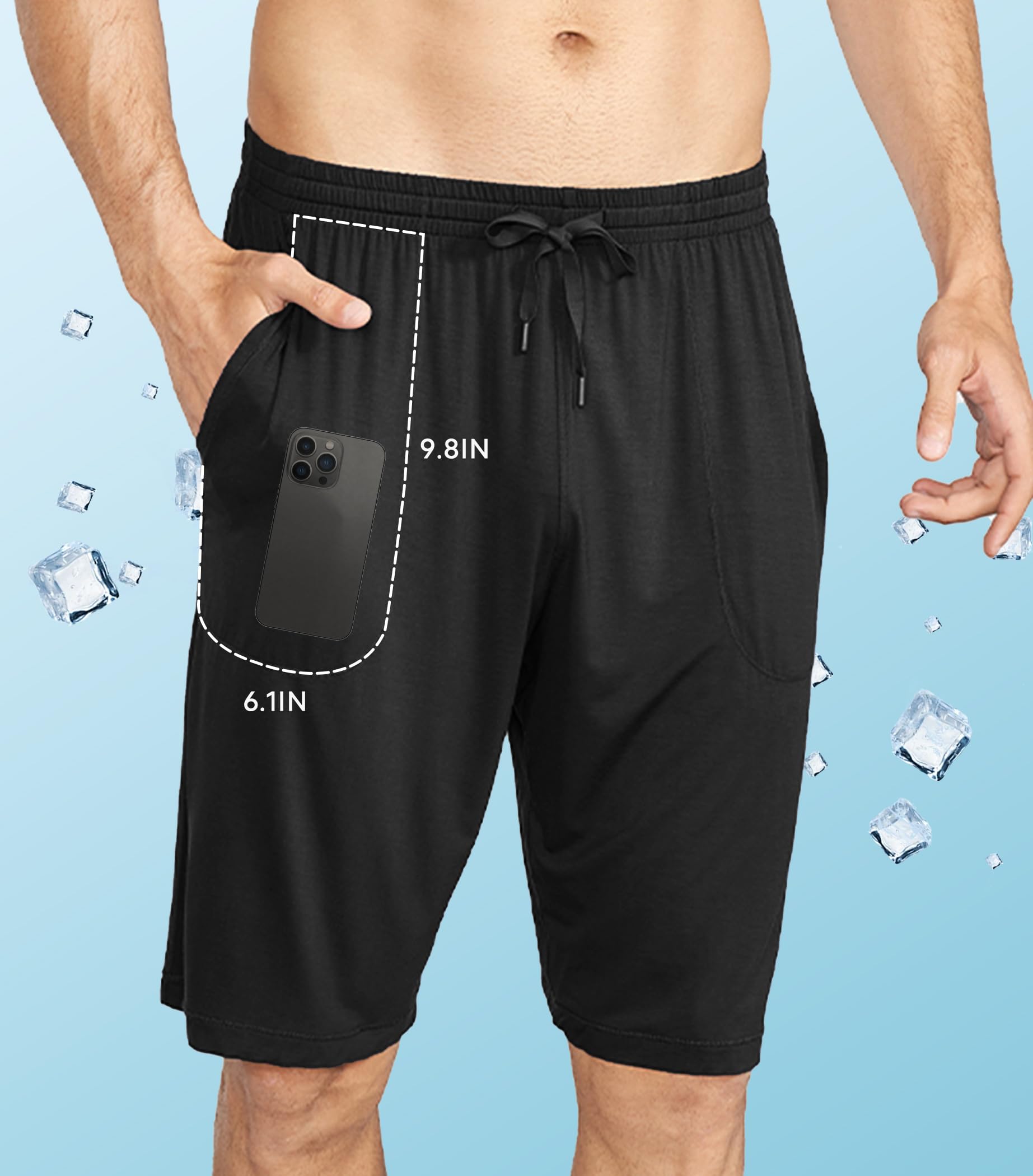 DAVID ARCHY Mens Pajama Shorts Bamboo Rayon Sleep Shorts Soft Comfy Breathable Lounge Pants with Pockets 2 Pack (M, Black/Navy Blue)