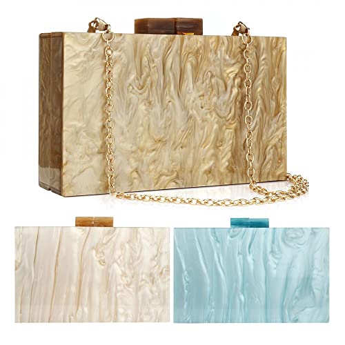 Women Evening Clutch Bags Acrylic Box Envelope Purse Handbags Lady Party Wedding Banquet Bag Shoulder Bag (Gold)
