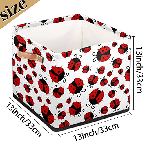 Animal Ladybugs Storage Cube Basket 13x13 Foldable Storage Organizer Container with Handle for Shelves Closet Bedroom Home Decor