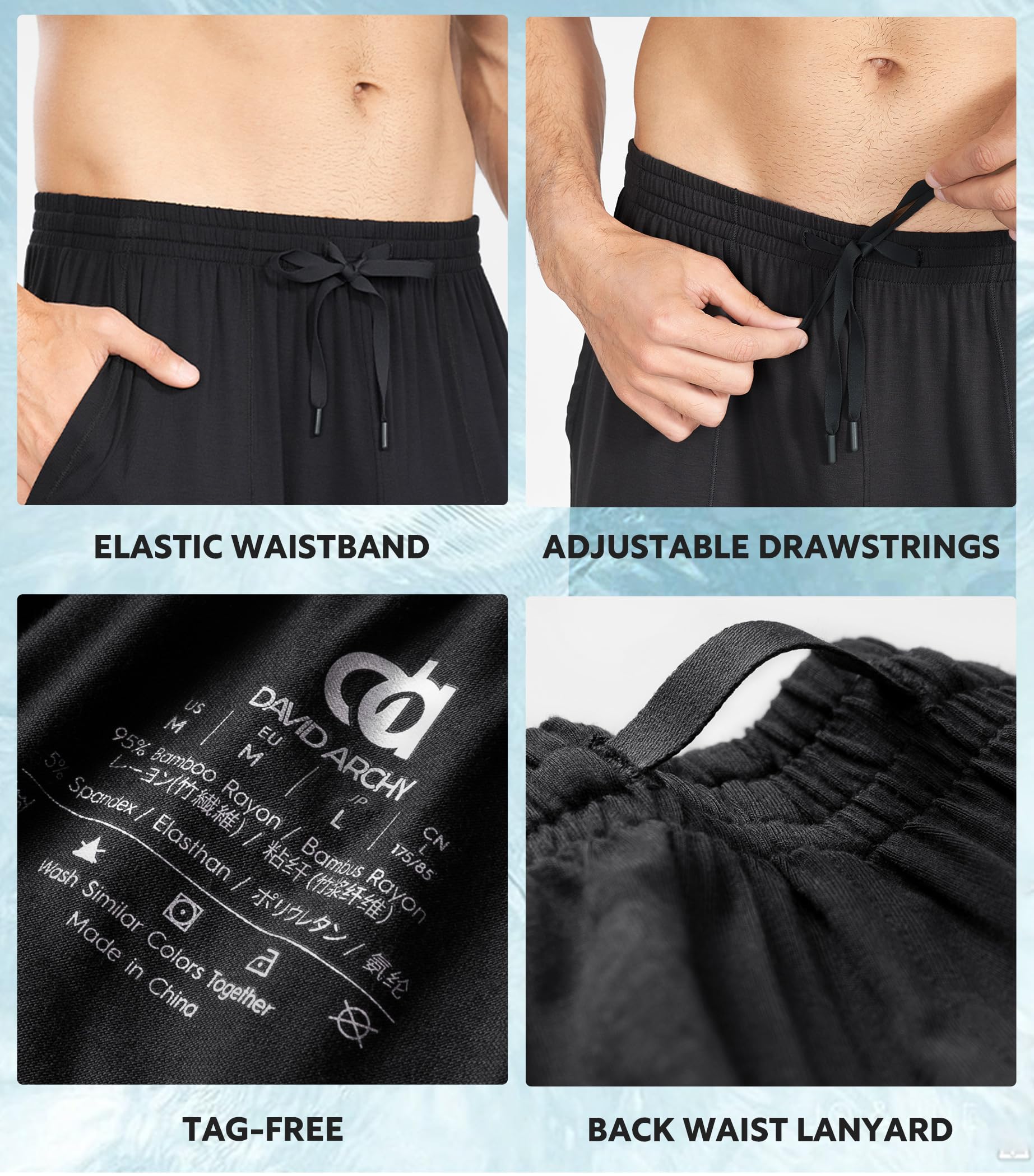 DAVID ARCHY Mens Pajama Shorts Bamboo Rayon Sleep Shorts Soft Comfy Breathable Lounge Pants with Pockets 2 Pack (M, Black/Navy Blue)