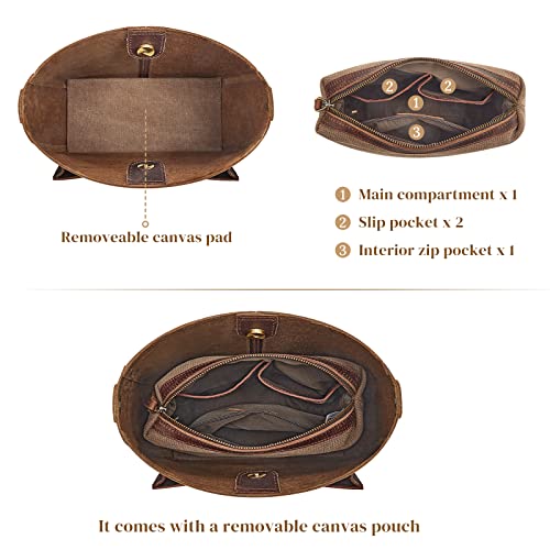 S-ZONE Women Genuine Leather Hobo Bag Crossbody Bucket Purse Vintage Shoulder Handbag with Woven Strap