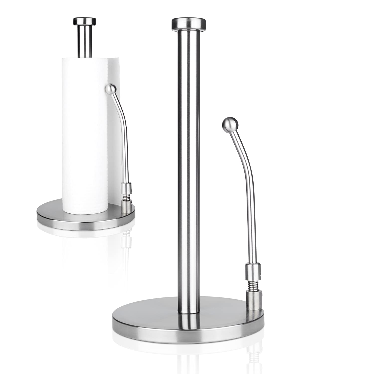 Paper Towel Holder Stand Stainless Steel Easy Tear Paper Towel Holder with Adjustable Spring Arm for Kitchen Bathroom