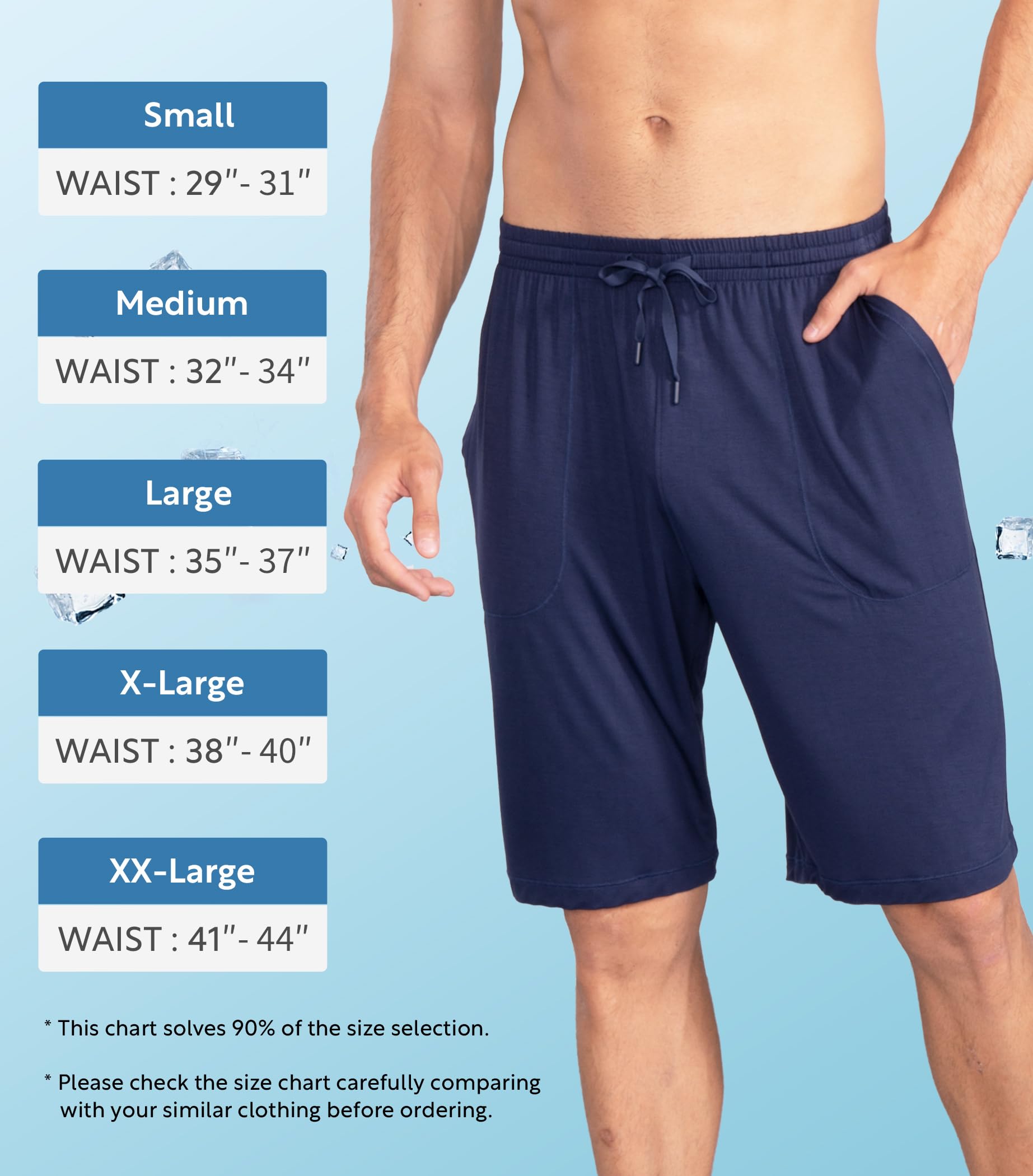 DAVID ARCHY Mens Pajama Shorts Bamboo Rayon Sleep Shorts Soft Comfy Breathable Lounge Pants with Pockets 2 Pack (M, Black/Navy Blue)