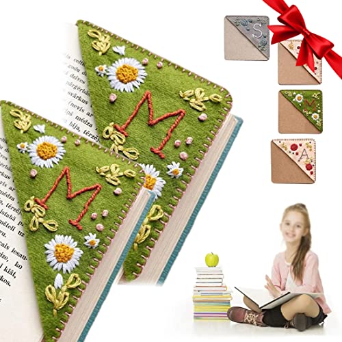 Personalized Hand Embroidered Corner Bookmark, Hand Stitched Felt Corner Letter Bookmark, 26 Letters and 4 Seasons, Handmade Cute Flower Book Marks, for Book Lovers Meaningful Gifts