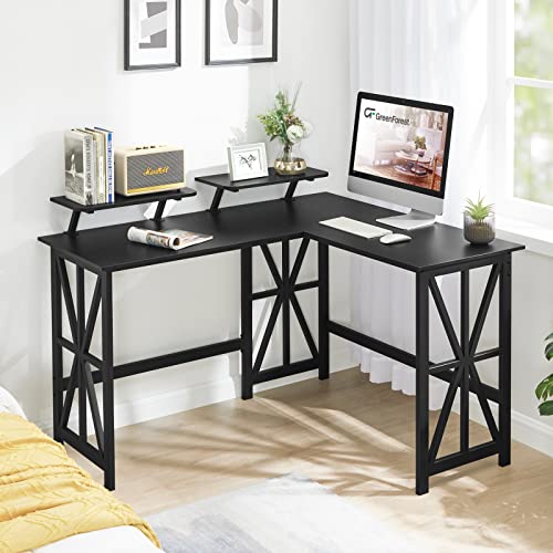 GreenForest L Shaped Desk with 2 Monitor Stand 50.4 inch Reversible Corner Computer Desk Home Office Gaming Workstation Easy Assembly,Black