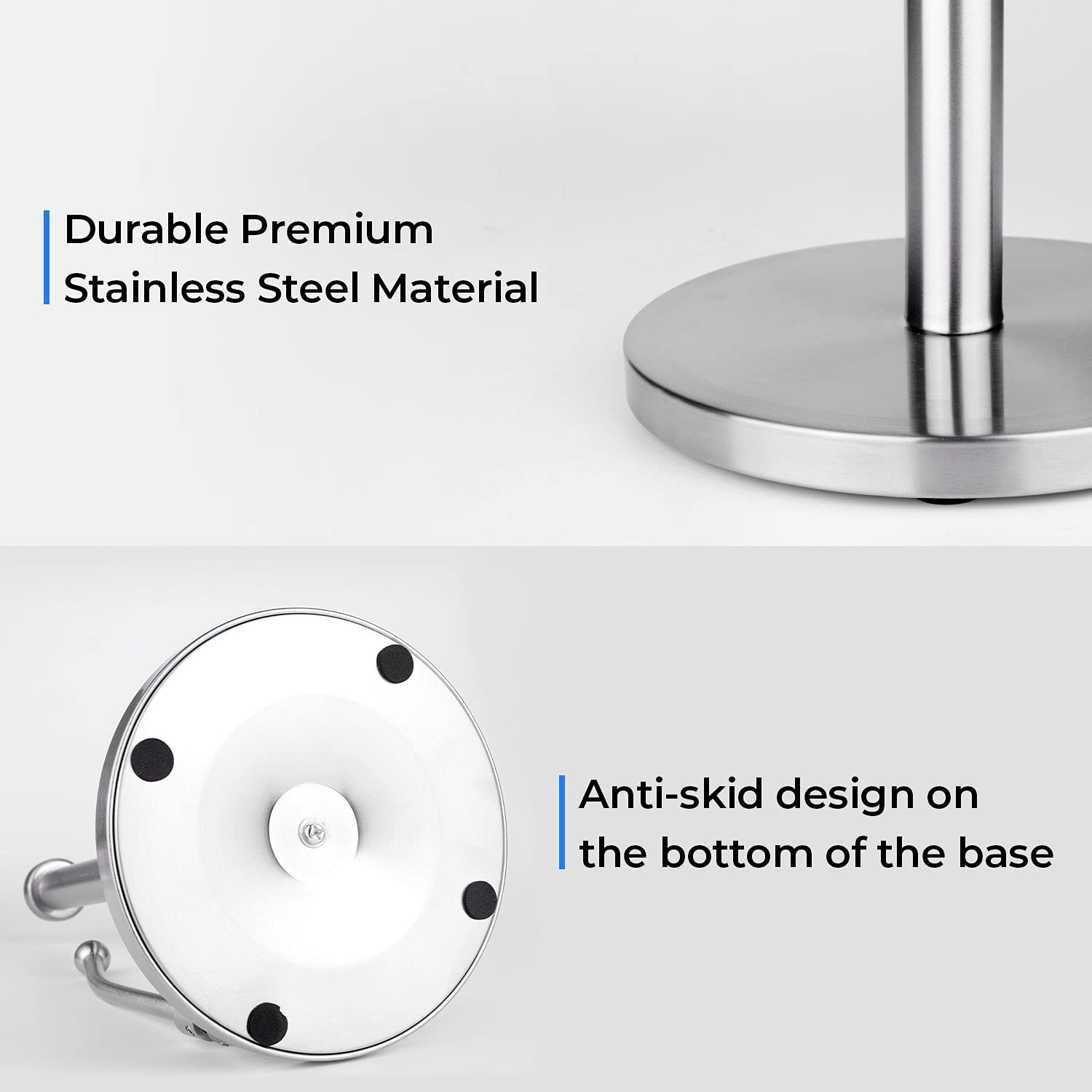 Paper Towel Holder Stand Stainless Steel Easy Tear Paper Towel Holder with Adjustable Spring Arm for Kitchen Bathroom