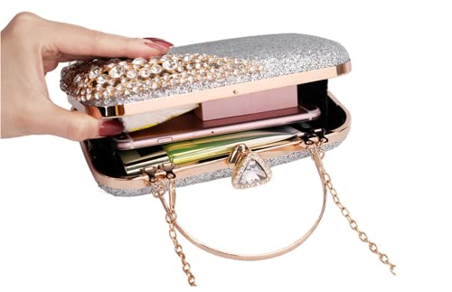 Womens Luxury Sparkly Rhinestone Sequin Glitter bag Clutch Evening Handbag Shoulder Bags Purse for Wedding Bridal Party Prom (gold)