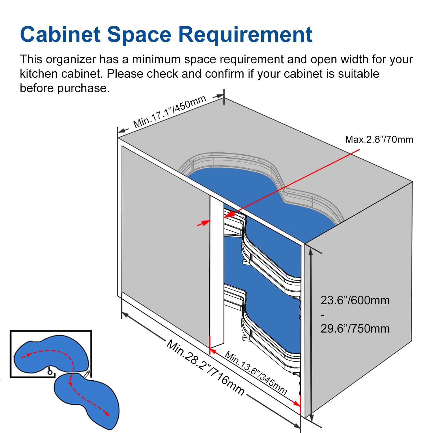 VADANIA Right Swing Pull Out Organizer for 32" Blind Corner Kitchen Cabinet, 2 Tiers Swing Tray, Soft Close, Right Handed Open