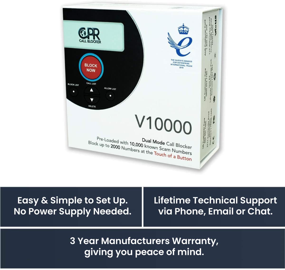 CPR V10000 - Landline Phone Call Blocker with Dual Mode Protection. Pre-Loaded with 10,000 Known Robocall Scam Numbers - Block a Further 2,000 Numbers at a Touch of a Button
