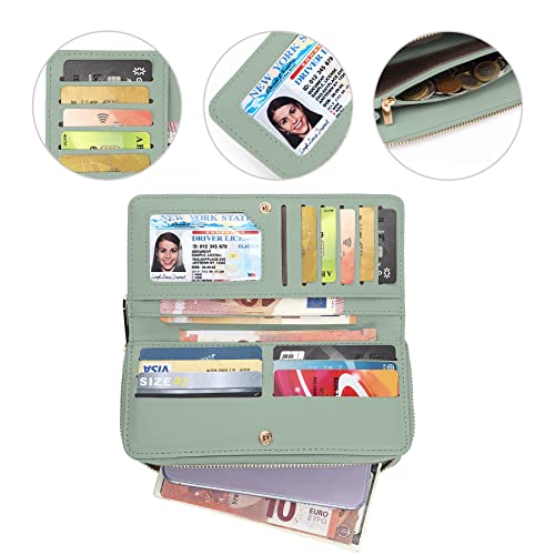 TAN.TOMI Wallets for Women,Vegan Leather Card Holder Bifold Womens Wallet,Large Capacity Wallet Women Zipper Coins Pocket with ID Window Light mint