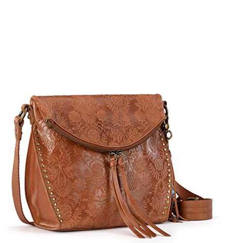 The Sak womens Silverlake Crossbody Bag in Leather Casual Purse with Adjustable Strap Zipper Pockets, Tobacco Floral Embossed Ii, One Size US