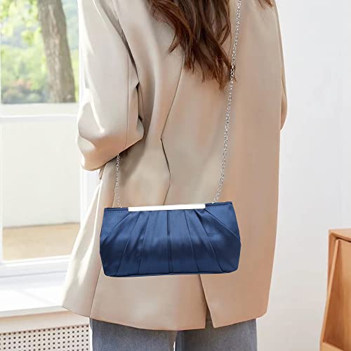 Clutch Purses for Women Wedding Formal Satin Pleated Purse Evening Cocktail Bag and Clutches Handbag (Blue)