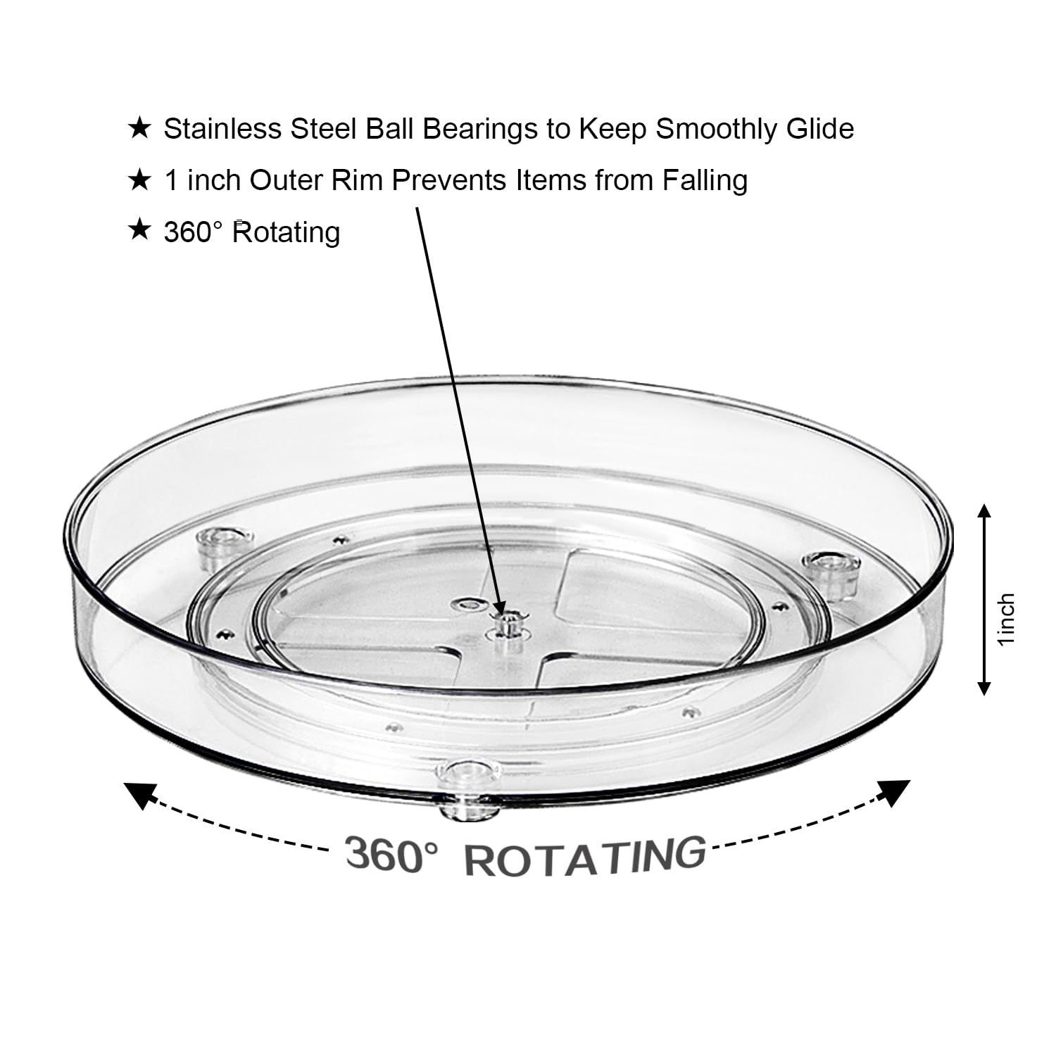 Lazy Susan Rotating Turntable Food Storage Container for Cabinets, Pantry, Fridge, Countertops,Vanity,BPA Free - Spinning Organizer for Spices, Condiments - 9" Round , Clear-2 Pack
