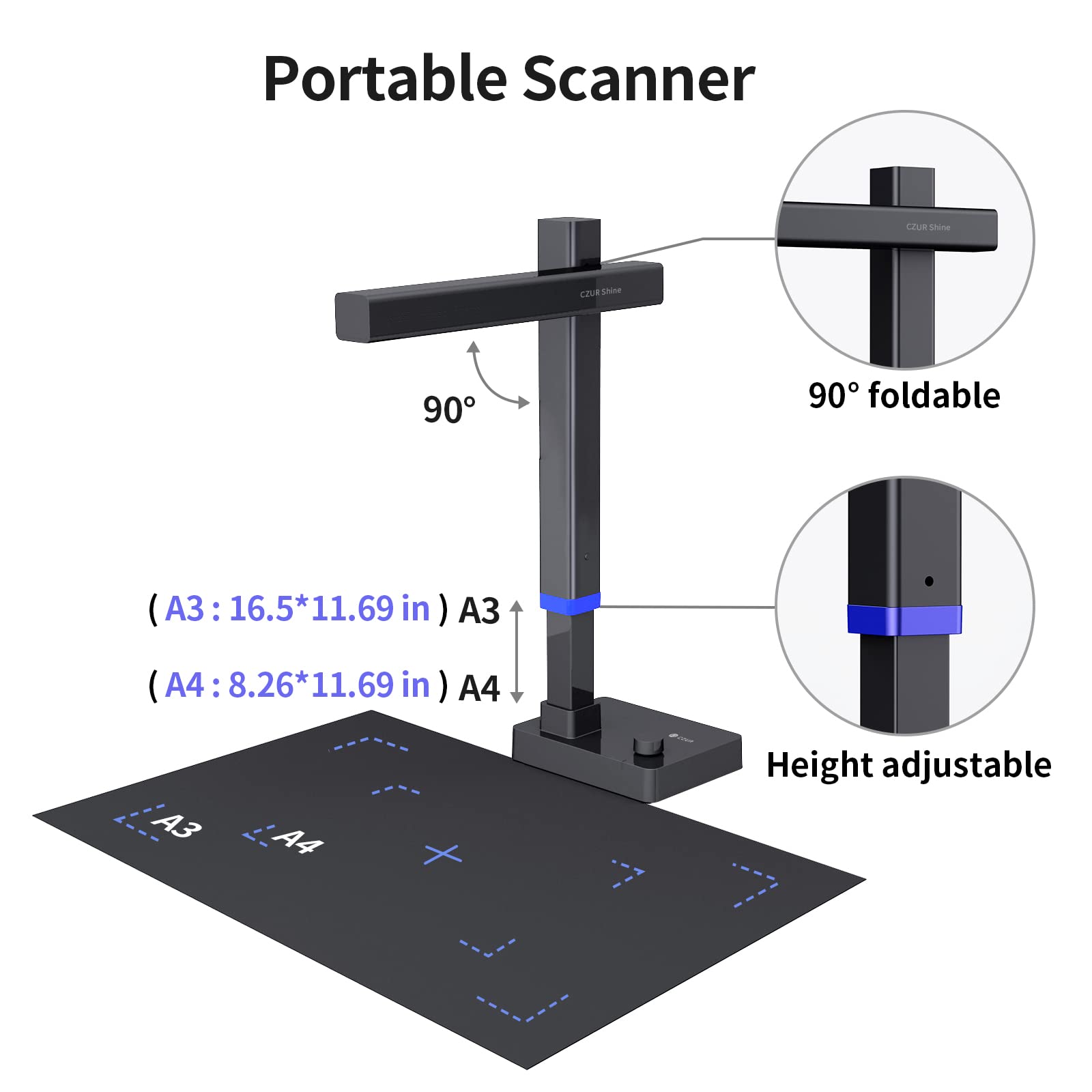CZUR Shine Ultra Pro Scanner, 24MP Document Scanner, Max DPI 440, Portable USB Document Camera, A3 Large Format Book Scanner, Adjustable Height, Auto-Flatten & Deskew, Compatible with Windows & Mac OS