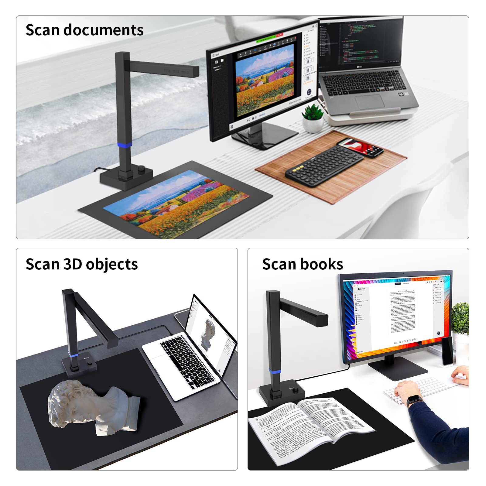 CZUR Shine Ultra Pro Scanner, 24MP Document Scanner, Max DPI 440, Portable USB Document Camera, A3 Large Format Book Scanner, Adjustable Height, Auto-Flatten & Deskew, Compatible with Windows & Mac OS