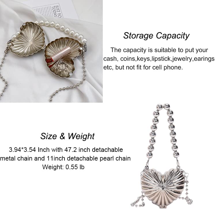 Zenosy Silver Clutch Purses for Women Glitter Evening Bags Ladies Mini Handbags with Detachable Pearl Chain for Wedding Party