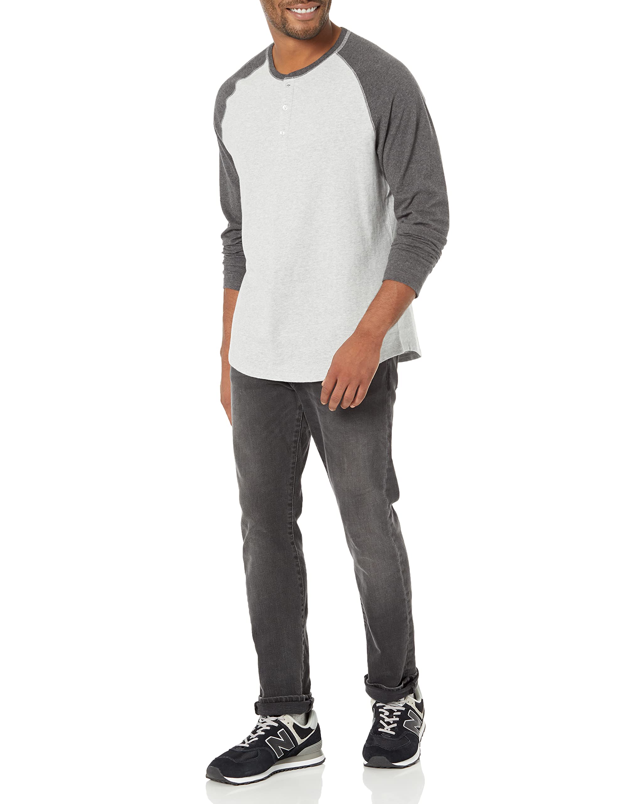 Amazon Essentials Long Sleeve Shirt for Men, Regular-Fit Henley, Available in Big & Tall, Charcoal Light Grey Heather, Medium