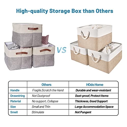 HOdo Home Foldable Storage Bin with Drawstring Closure and 2 Bold Handles, Collapsible Large Canvas Storage Baskets for Organizing Shelf Nursery Home Closet (White&Yellow, 15.8L×11.8W×9.5H - 3Pack)