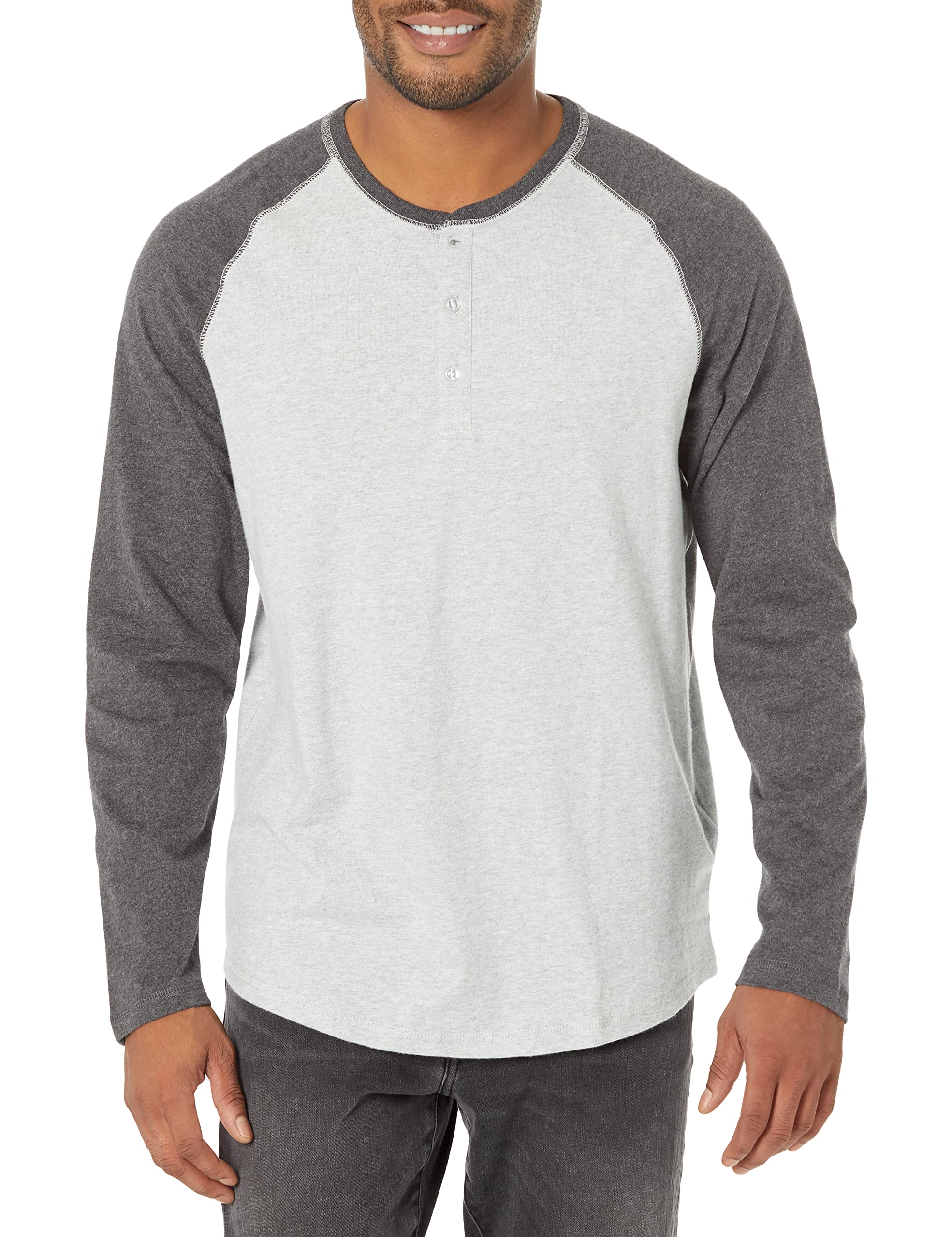 Amazon Essentials Long Sleeve Shirt for Men, Regular-Fit Henley, Available in Big & Tall, Charcoal Light Grey Heather, Medium