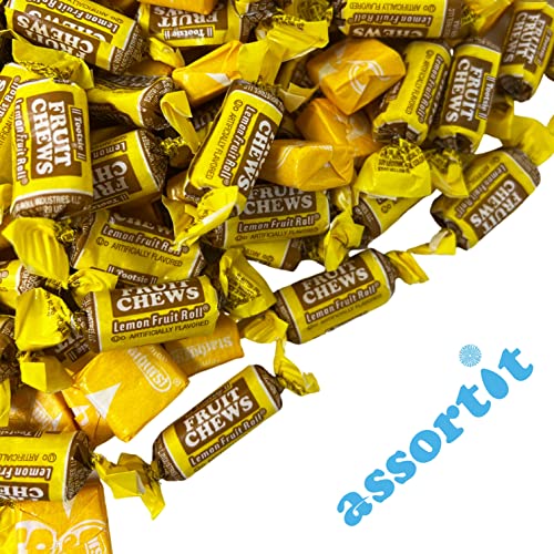 Chewy Lemon Candy Taffies - 3 lbs - Lemon Starburst and Tootsie Fruit Chews Soft Taffy Candies - Yellow Fun Sized Fruity Lemon Chew Assortment - Individually Wrapped, 48 oz.