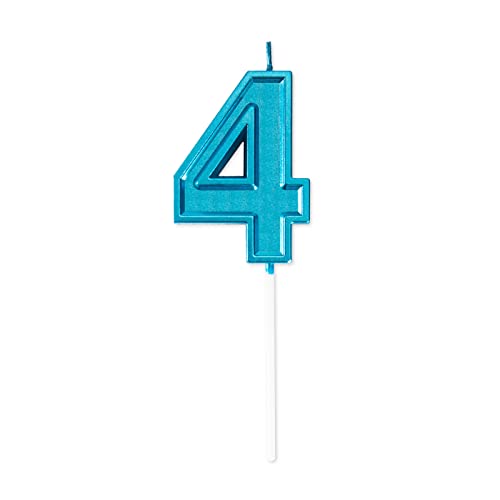 UVTQSSP 3.94 Inch Blue Oversized Large Number Candles Happy Birthday Candles Glitter Cake Topper Decoration for Party Wedding Anniversary Celebration Supplies Kids Adults (Shape 4 Blue)