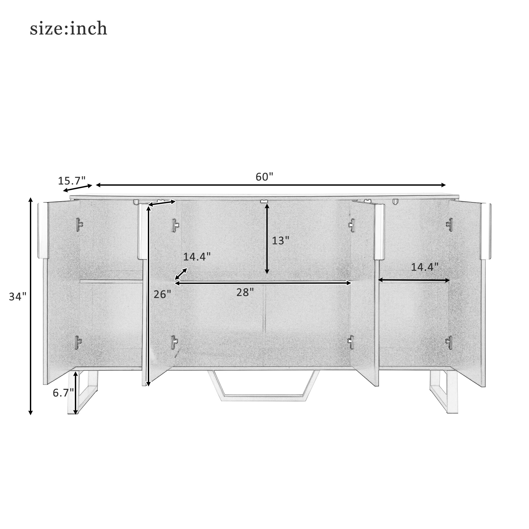 LUMISOL Sideboard Buffet Cabinet, Modern Kitchen Sideboard with 4 Doors, Wooden Storage Cabinet with Metal Base and Marble Sticker Desktop, Mid Century Console Table for Dining Living Room, Black