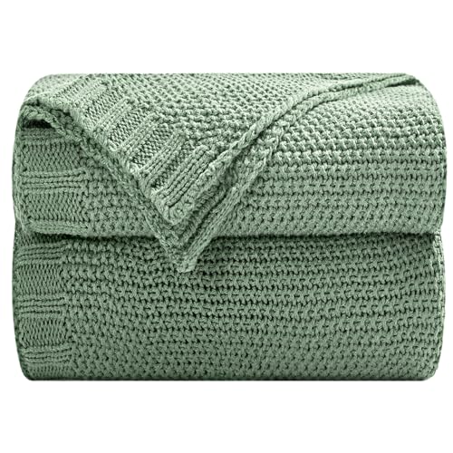 Touchat Throw Blanket for Couch, Chunky Cable Knit Blanket Textured Throw Blanket, Thick Acrylic Blanket Super Cozy Warm Decorative Farmhouse Knitted Blankets for Bed Sofa Living Room(Sage, 50''x60'')